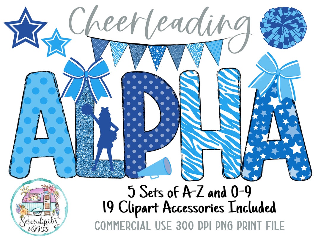 Cheerleading Doodle Alphabet Set - Navy Carolina Blue - Accessories ...