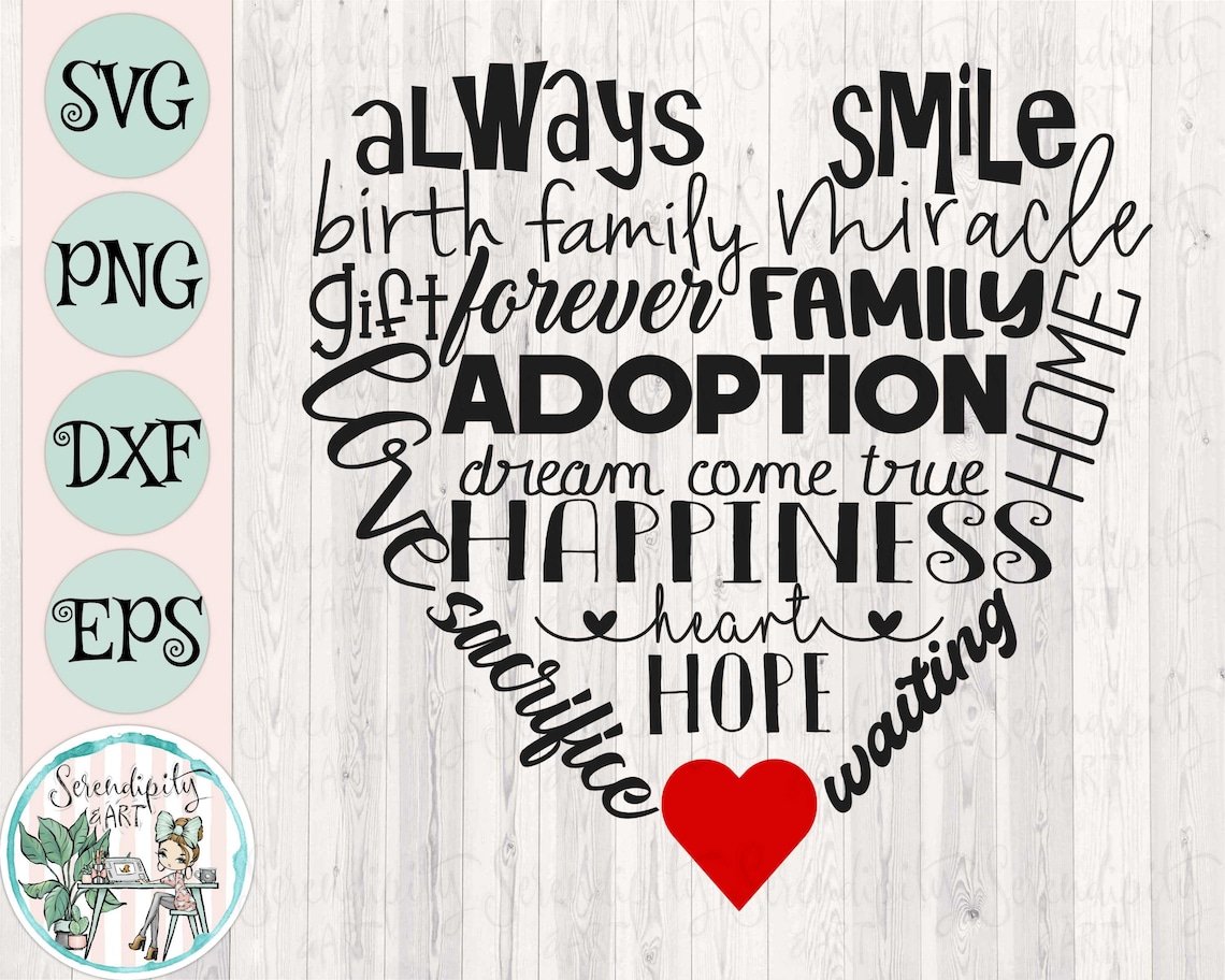 Adoption Words Heart Svg - Png - Dfx - Eps Files for Cutting Machines ...