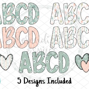 Boho Pastel Floral Doodle Alphabet Bundle 2 - 5 Design Sets - PNG ...