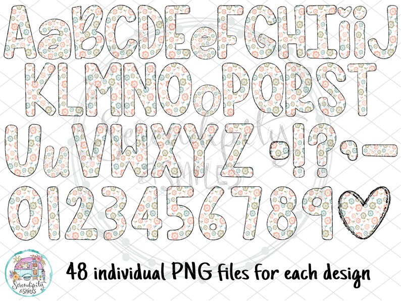 Boho Pastel Floral Doodle Alphabet Bundle 3 - 5 Design Sets - PNG ...