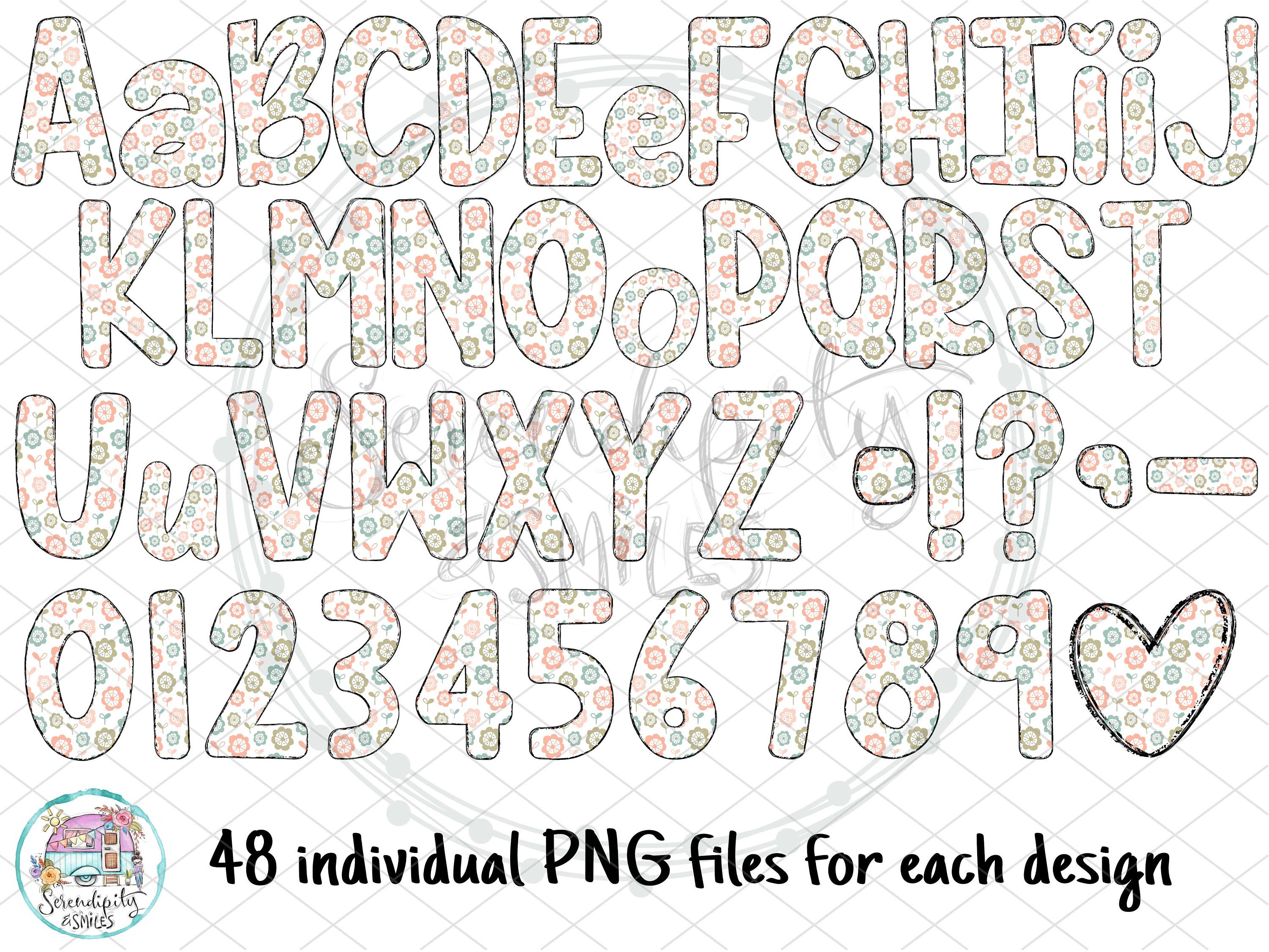 Boho Pastel Floral Doodle Alphabet Bundle 3 - 5 Design Sets - PNG ...