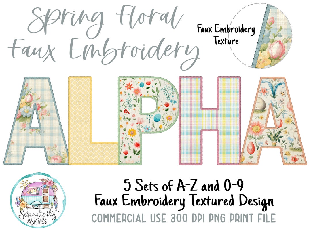 Embroidery Spring Alphabet Bundle 1 - 5 Letter Sets - PNG - Sublimation ...