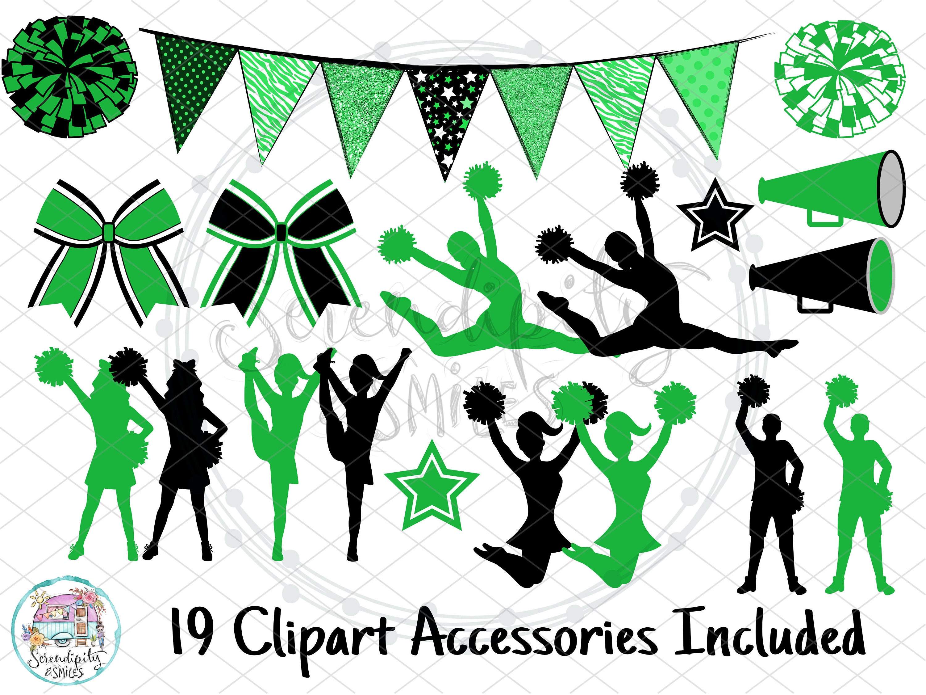 Cheerleading Doodle Alphabet Set - Green and Black - Accessories ...