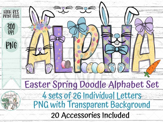 Easter Spring Doodle Alphabet Set Accessories Included PNG - Etsy