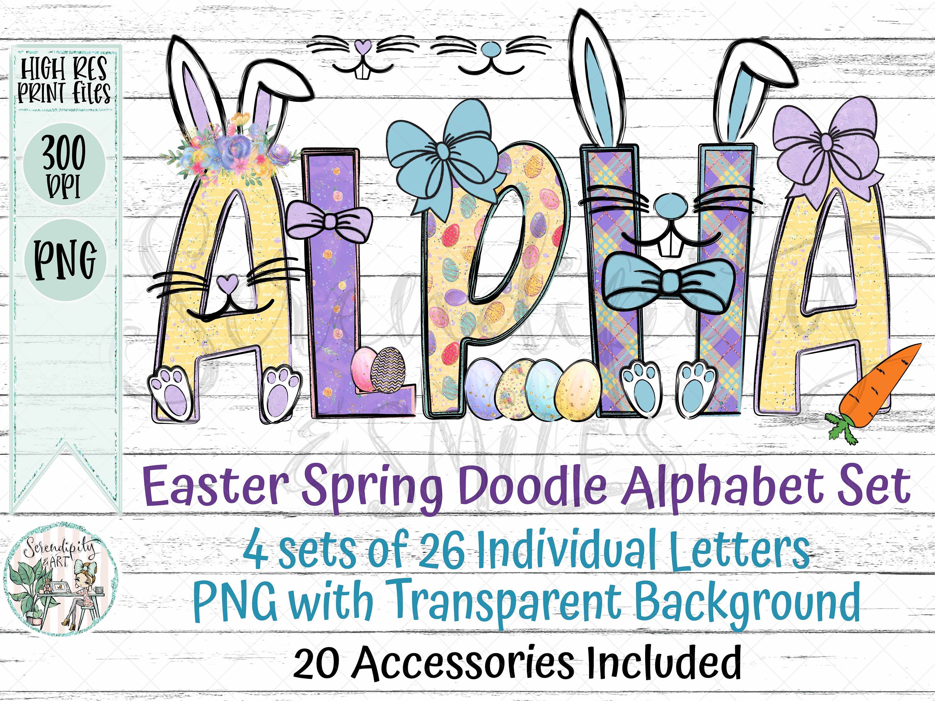 Easter Spring Doodle Alphabet Set Accessories Included PNG - Etsy