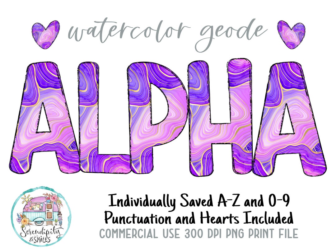 Watercolor Agate Doodle Alphabet Set - PNG - Sublimation or Print ...