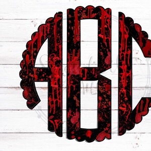 Dark Blood Doodle Scallop Monogram Alpha Set - PNG - Sublimation or ...