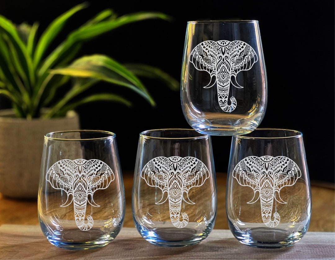 Mandala Elephant Wine Glass Set Of 4 Elephant Whiskey Glass Etsy