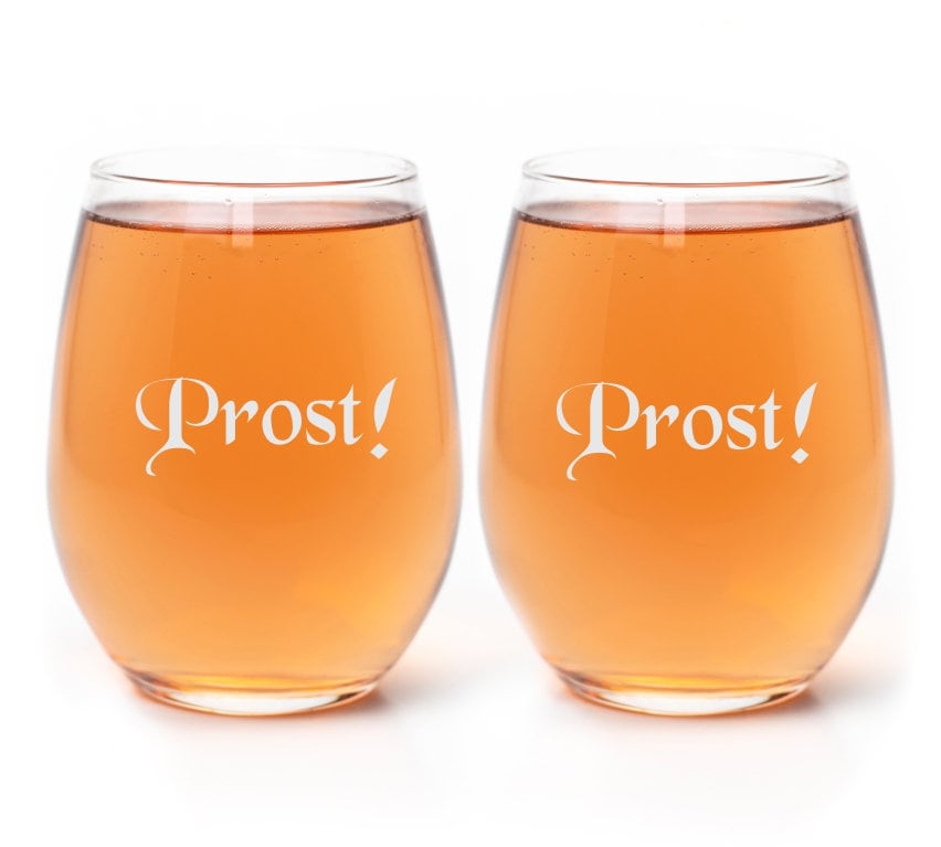 Prost German Cheers Stemless Wine Glass Cute Germany Themed, 40% OFF
