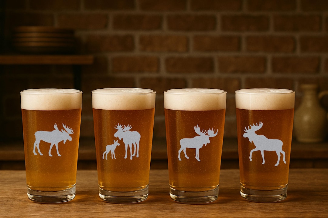 Etched Moose Pint Glass Set: Mountain Cabin Decor - Etsy