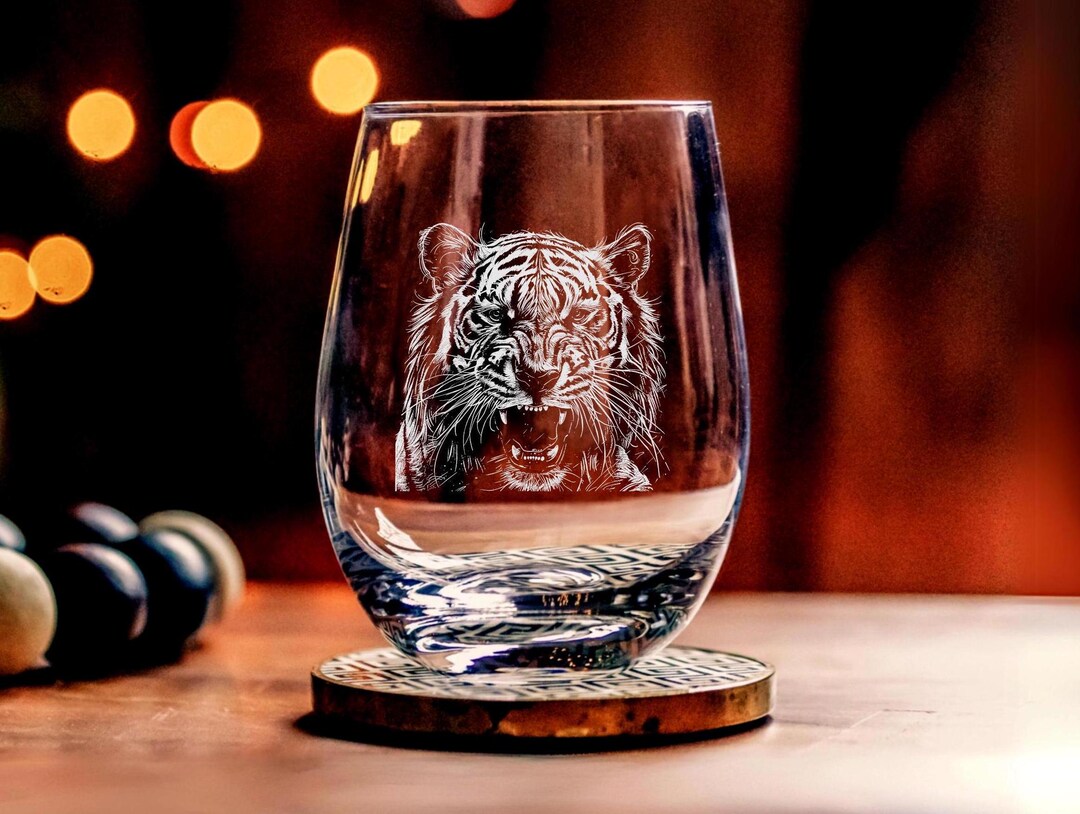 Tiger Wine Glass, Gift for Nature Lover - Unique Safari Glass Engraving ...