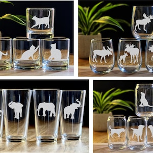 Moose Cup - Set of 4 MOOSE Glasses - ETCHED Whiskey, Pint, Wine ...