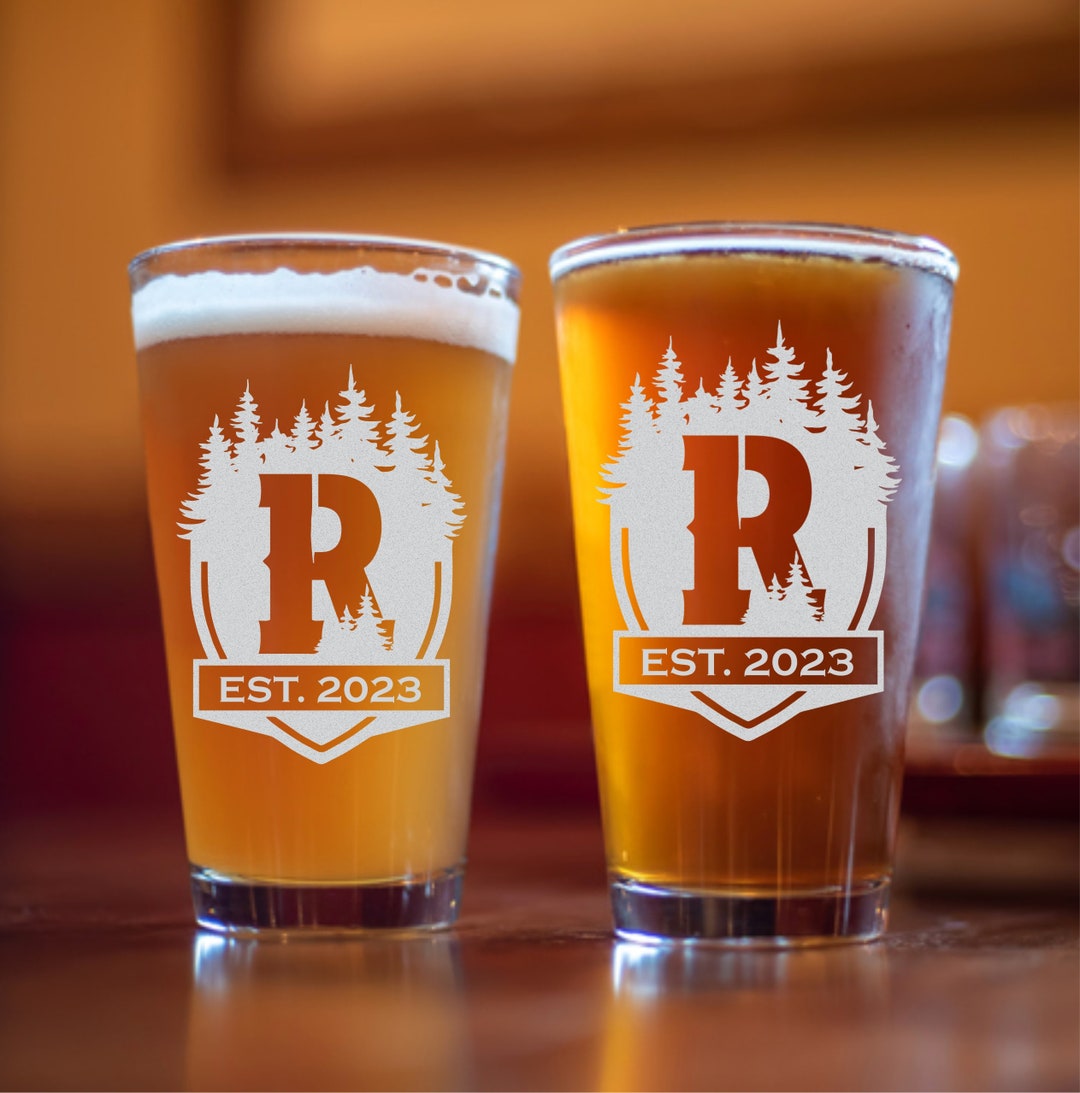 Mountain Themed Monogram Glasses - Tree Forest Whiskey Glass - Mountain ...