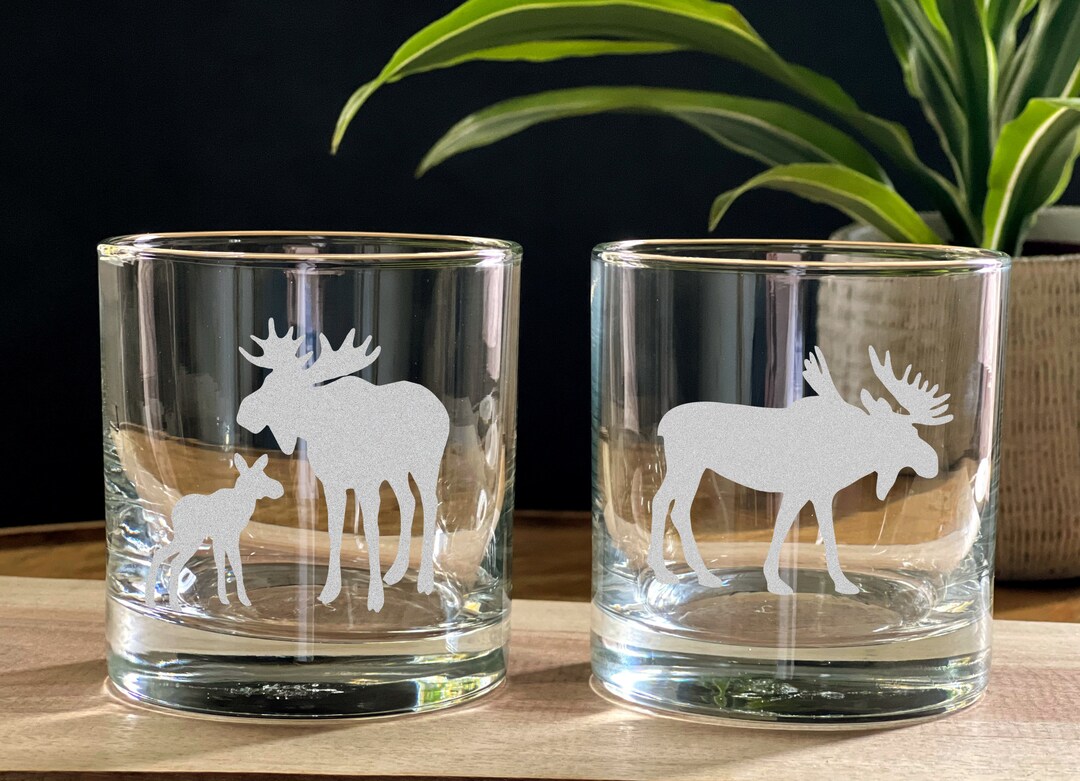 Set of 2 MOOSE Glasses - ETCHED Whiskey, Pint, Wine Customizable MOOSE ...