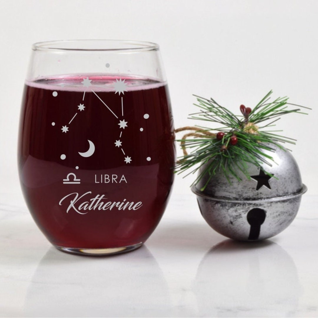 Zodiac Libra Wine Glass - Laser Engraved- Star Sign Cup ...