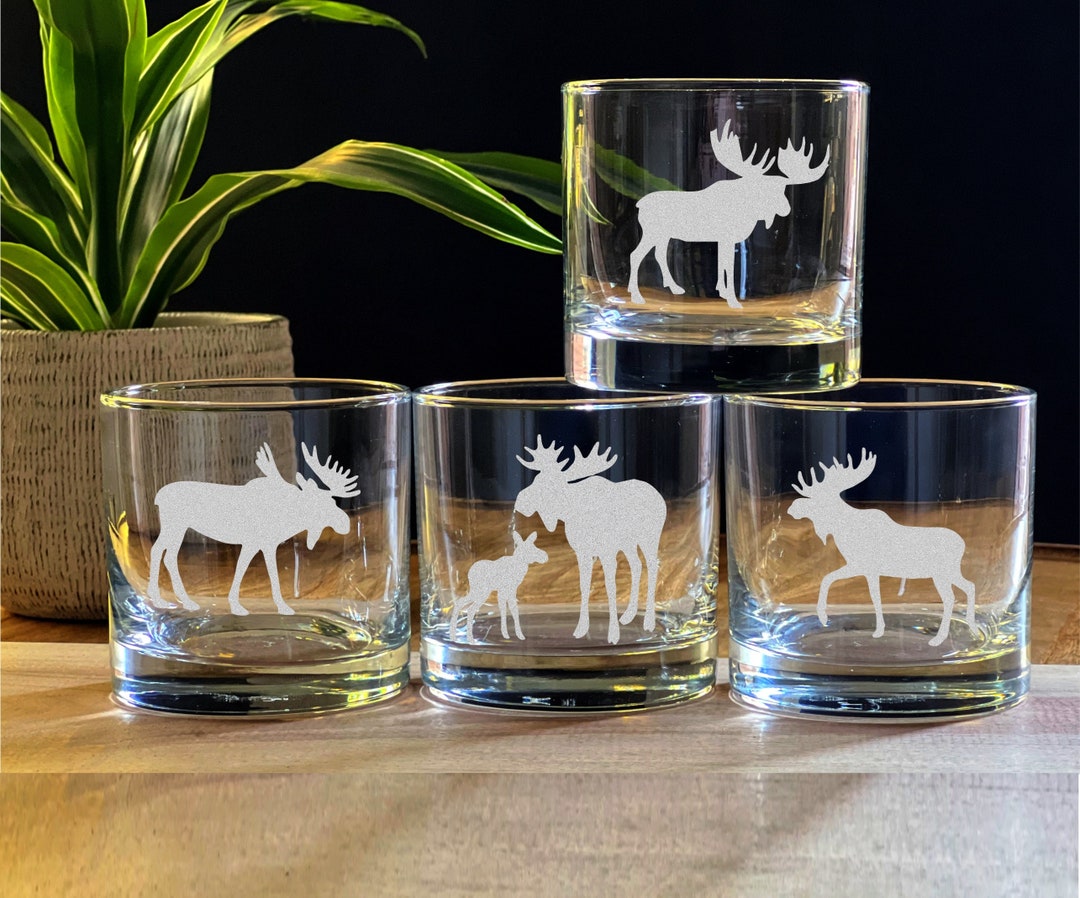 Moose Cup - Set of 4 MOOSE Glasses - ETCHED Whiskey, Pint, Wine ...