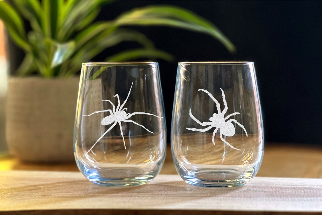 Set of 2 Etched SPIDER THEMED Wine, Pint or Whiskey Glass - Gift for ...