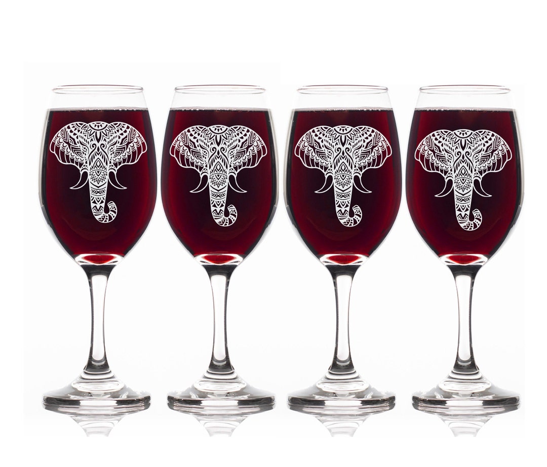 Mandala Elephant Wine Glass Set Of 4 Elephant Themed Wine Glass Laser
