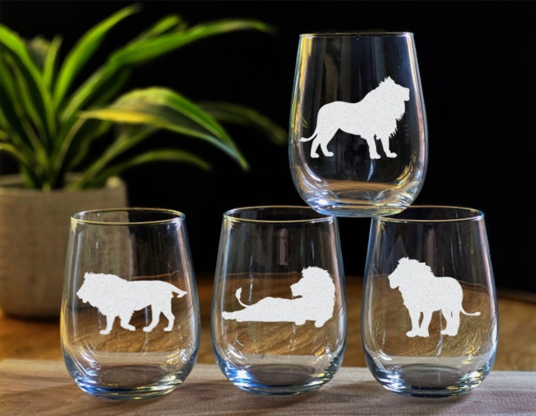 Lion Themed Wine Glasses - Laser Engraved - Lion Wine Glass - Lion ...