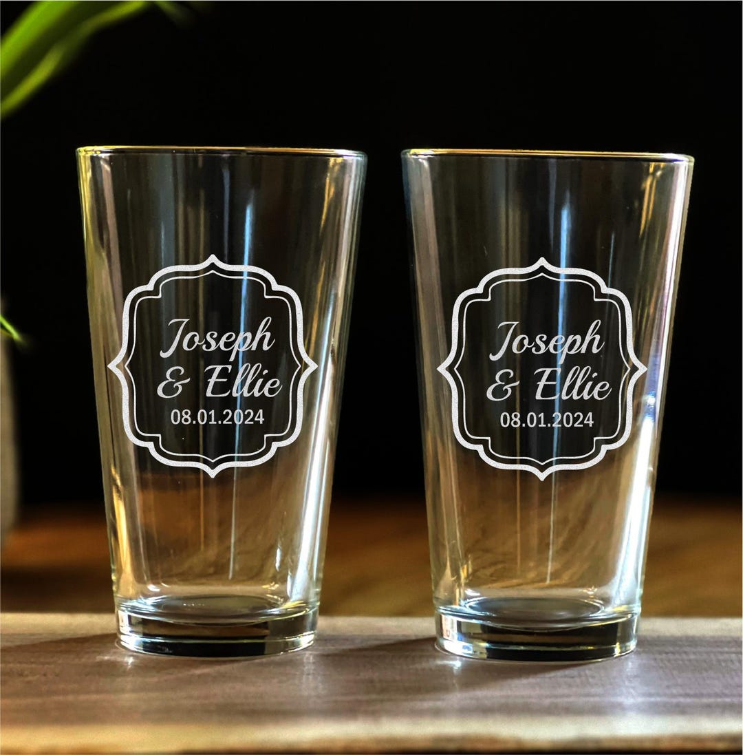 Custom Pint Glasses - Text on a Pint Glass, Wedding Glass - Bulk Beer Glass, Personalize Your ...