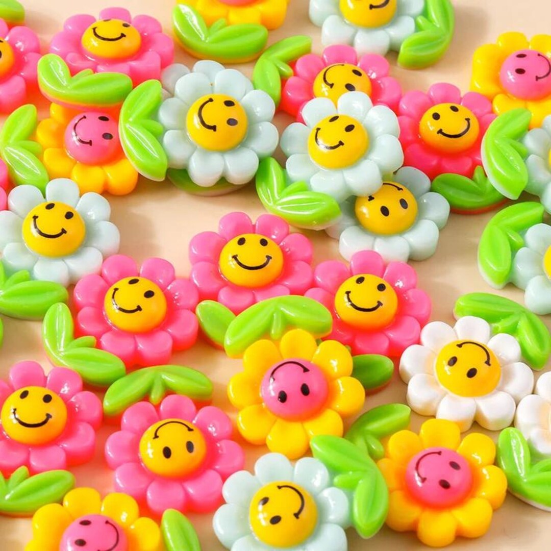 Smile Face Kawaii Colorful Spring Flower Cabochons- Resin Flatback ...