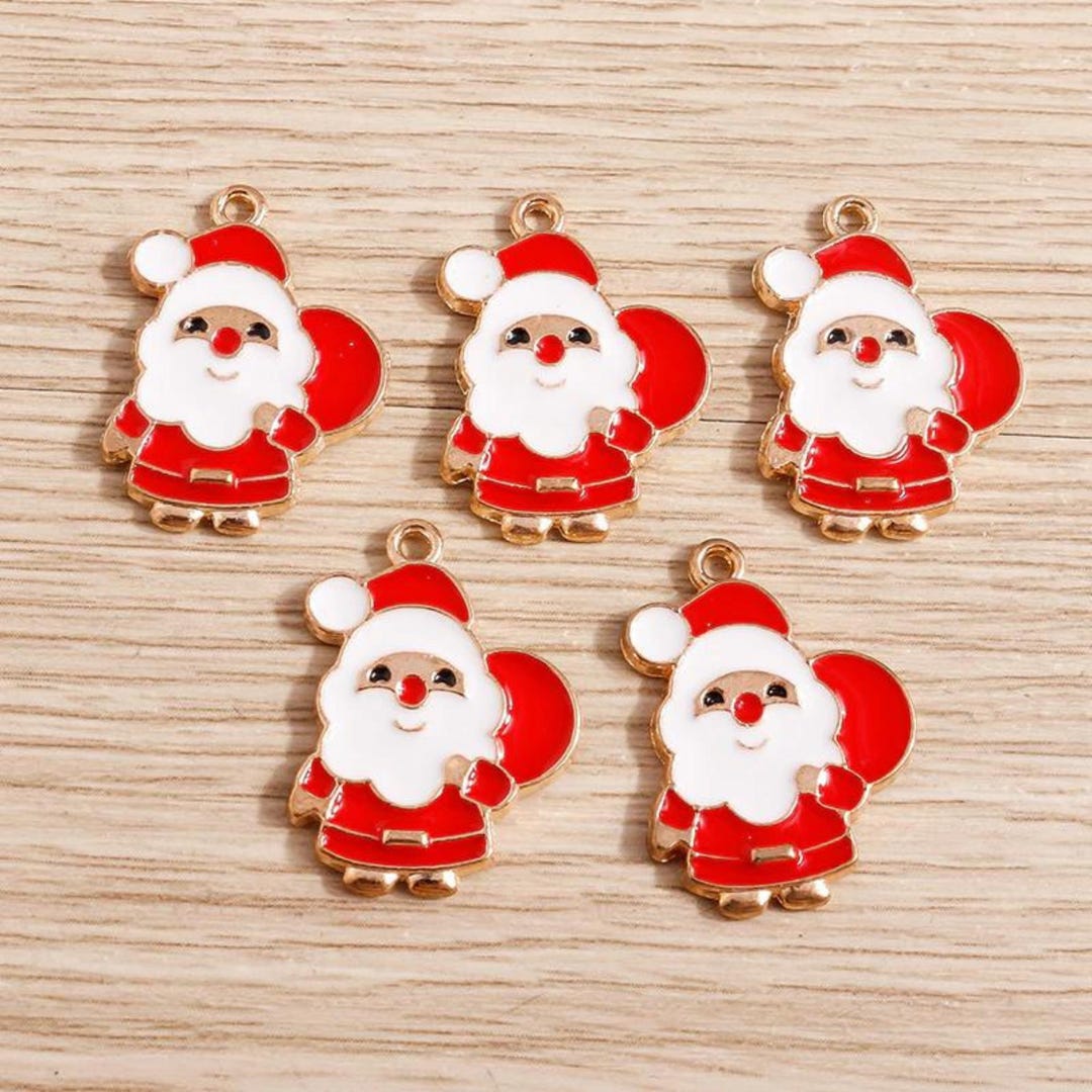 5 Christmas Santa Charms,enamel Gold Plated Christmas Charms - Etsy