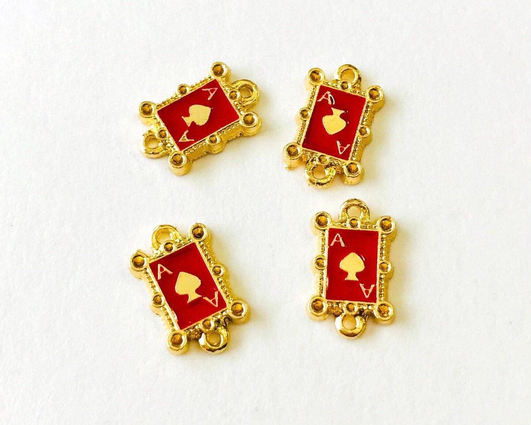 4 New Playing Card Poker Charms-Punk Charms-Gold Plated Enamel ...