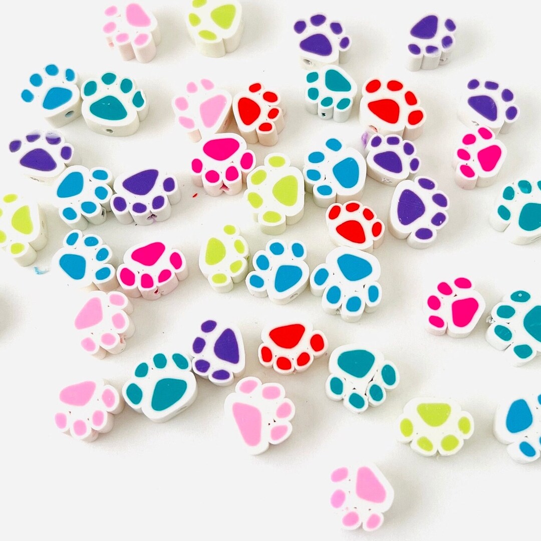 Paw Print Polymer Clay Beads,dog Paw Beads Bulk - Etsy