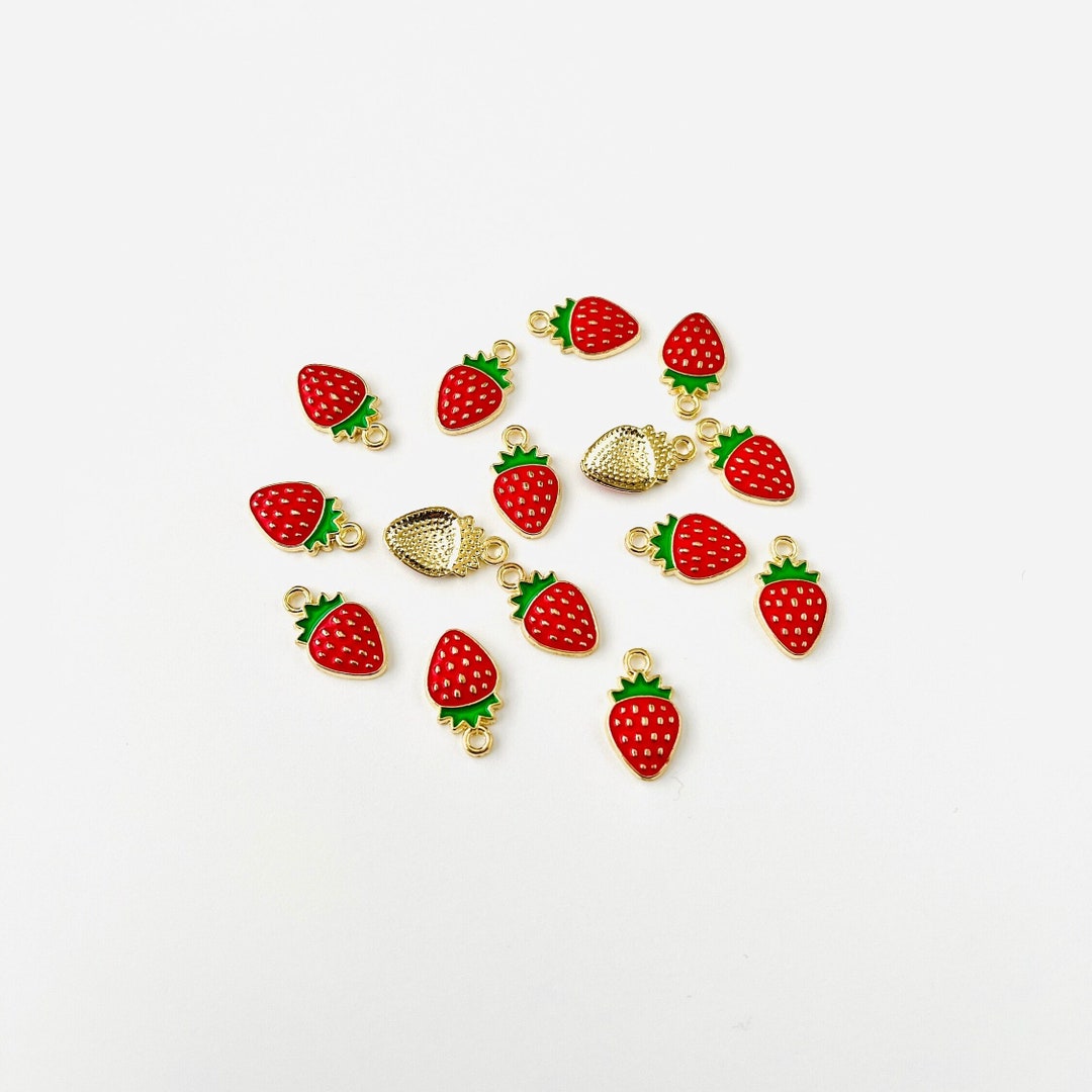 5,10 Strawberry Charms-enamel Fruit Charm- Mini Fruit Pendant in Gold ...
