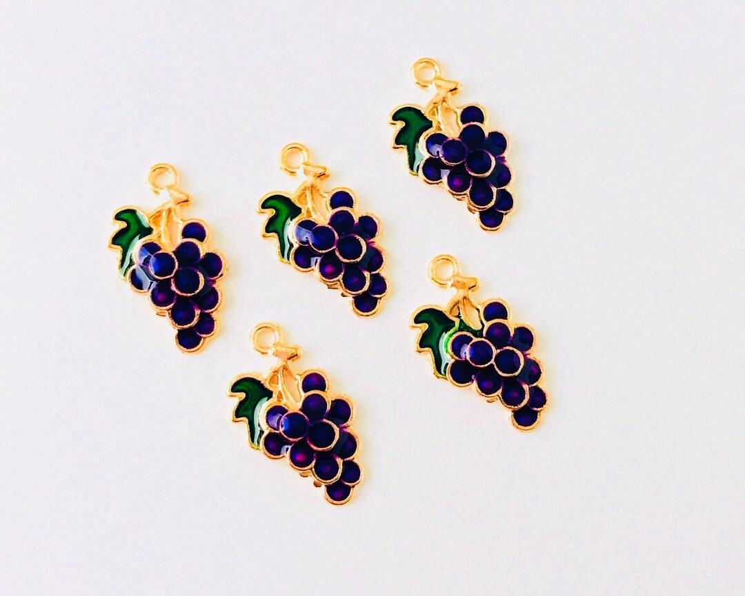 5,10,grape Charms-enamel Fruit Charms-grape Pendant in Gold Tone-wine ...