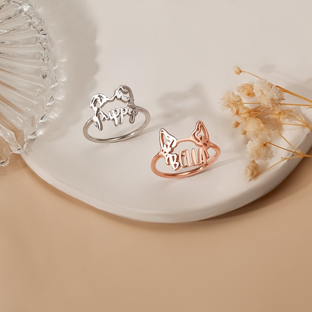 Personalized Dog Ring - Dog Ear Ring - Dog Name Ring - Custom Pet Name ...
