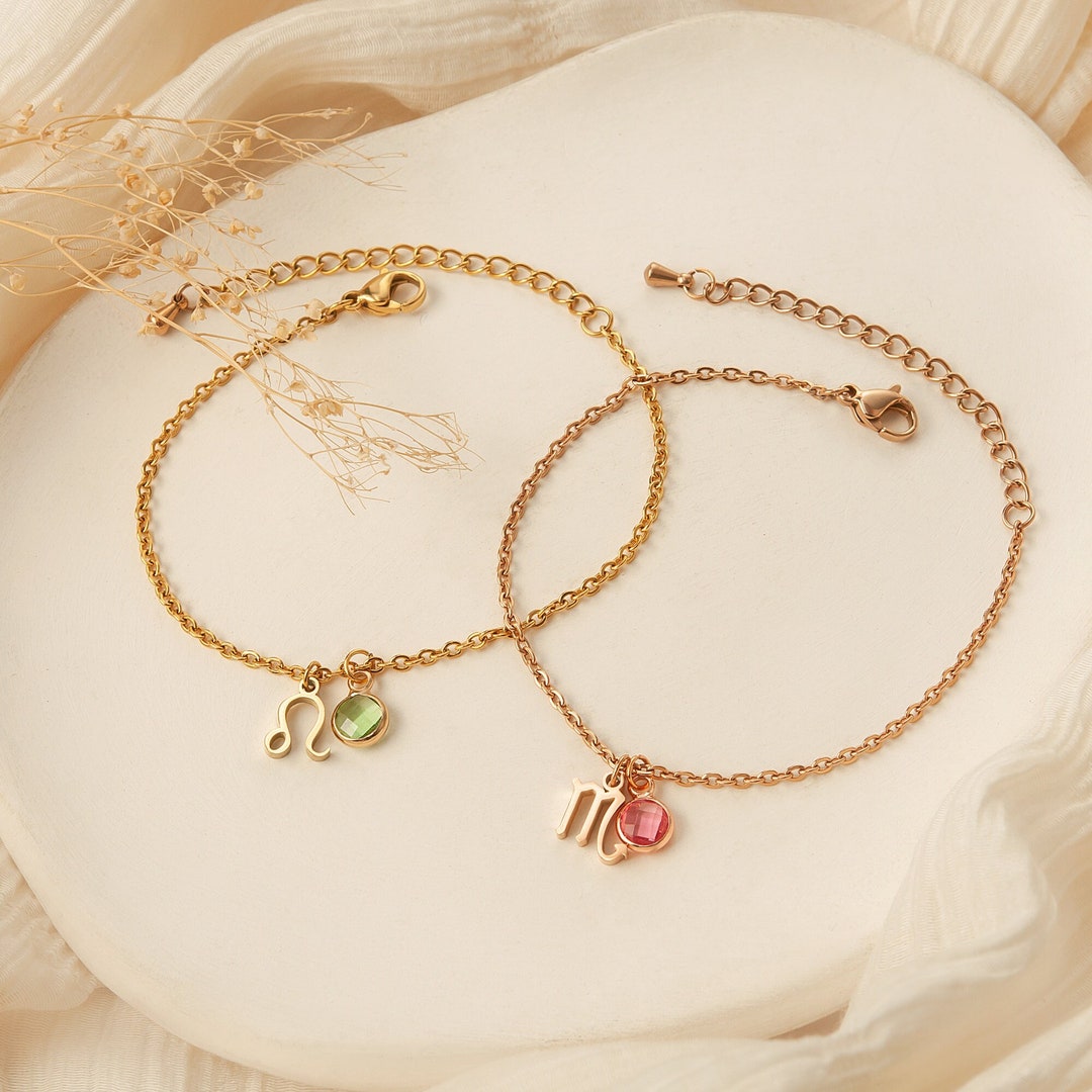 Zodiac Bracelet With Birthstone - Custom Zodiac Sign Bracelet ...