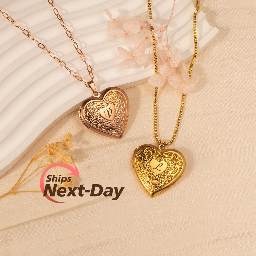 Heart Locket Necklace - Initial Locket Necklace - Custom Engraved ...