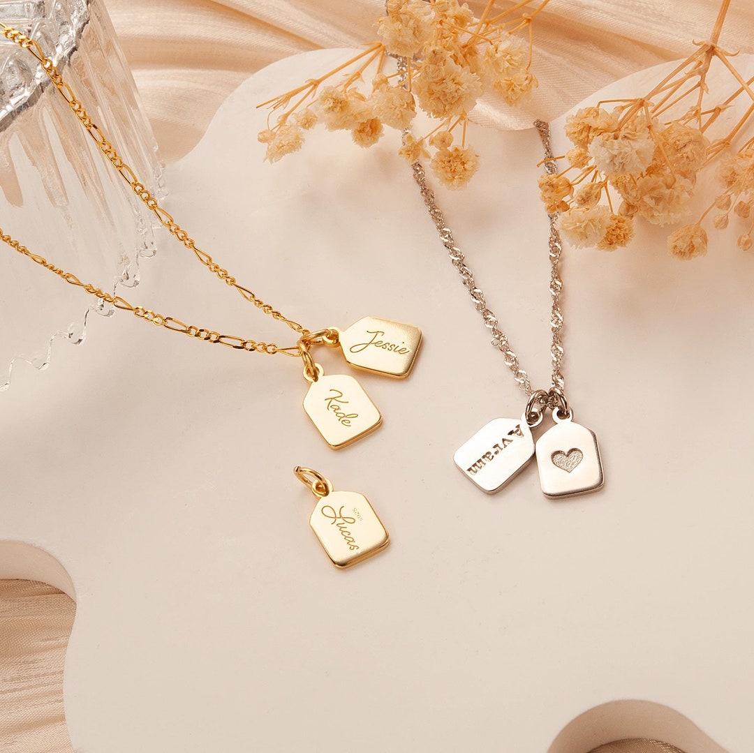 Custom Name Tag Necklace - Minimalist Bar Name Tag - Engraved Name ...