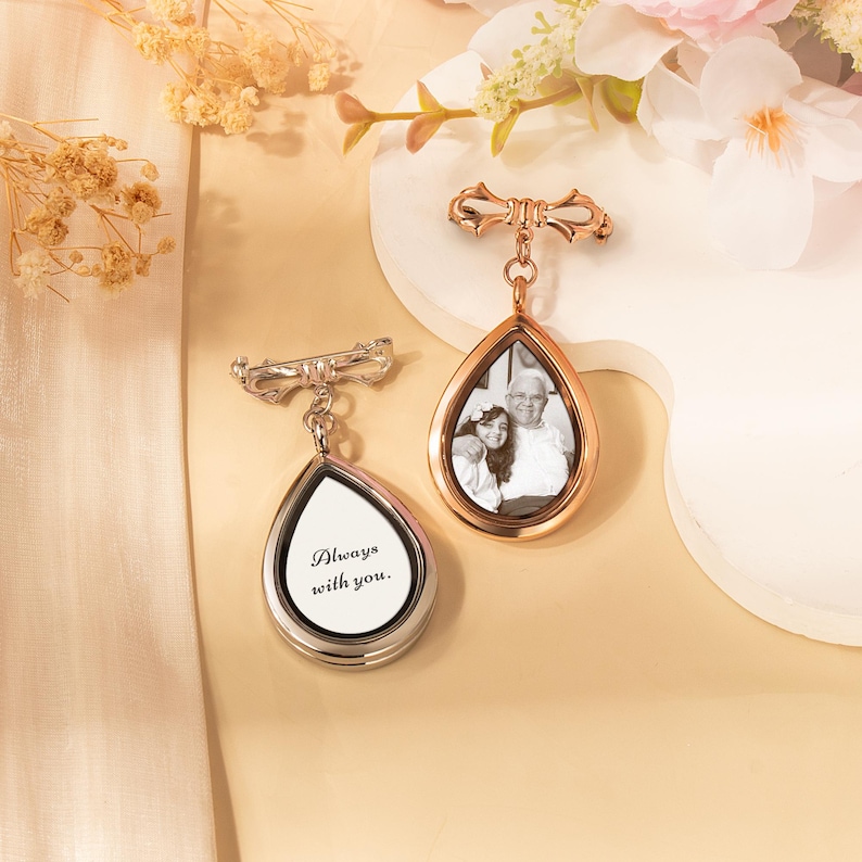 Bridal Bouquet Memorial Photo Charm - Custom Photo Lapel Pin - Bridal ...