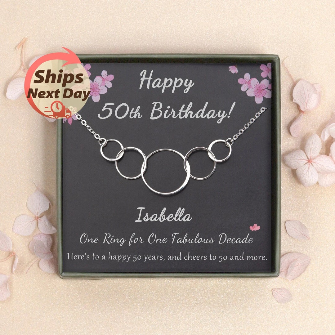 50th Birthday Gifts for Women - 5 Rings for 5 Decades - Interlocking ...