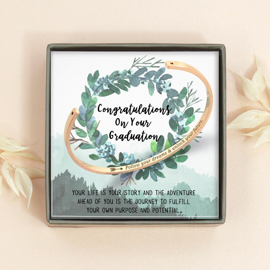 Custom Graduation Bracelet Gold Cuff Bracelet Graduation Gift for Her ...