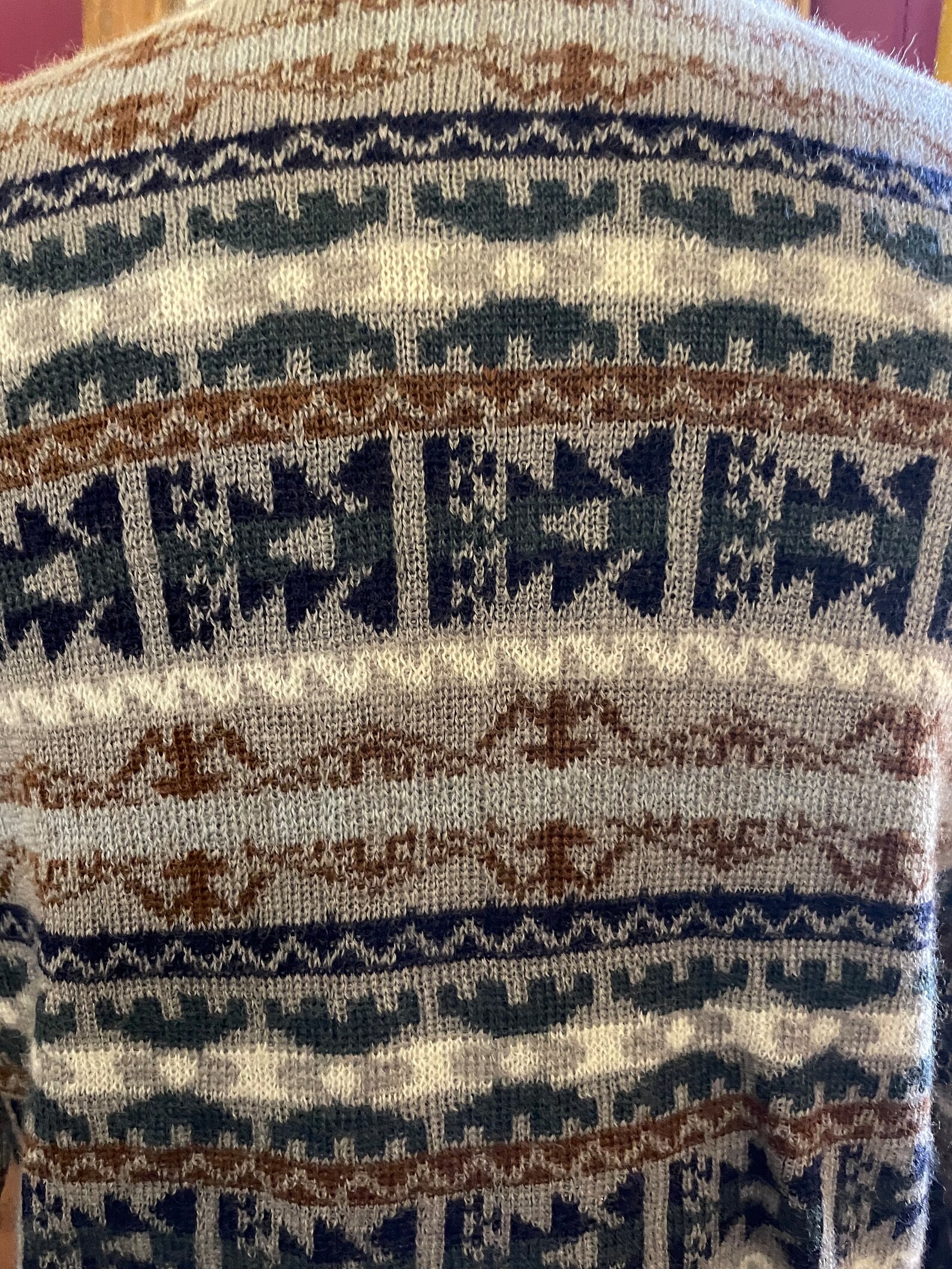 Vintage Jumper Pullover Grey Blue & Brown Wool Pockets Size 12 Button ...