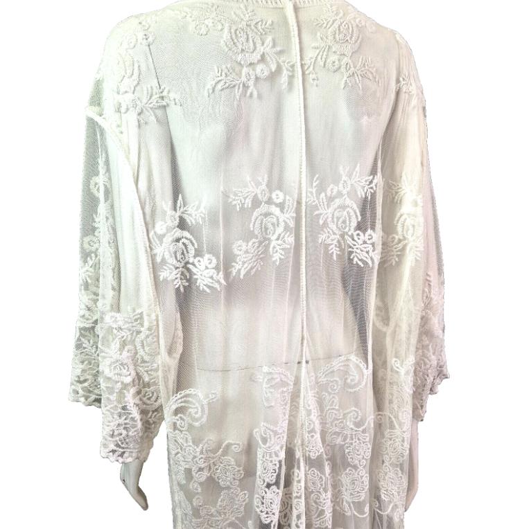 White Lace Duster Coat 1990s Beach Tulle Romantic Coverup Long Sleeve ...
