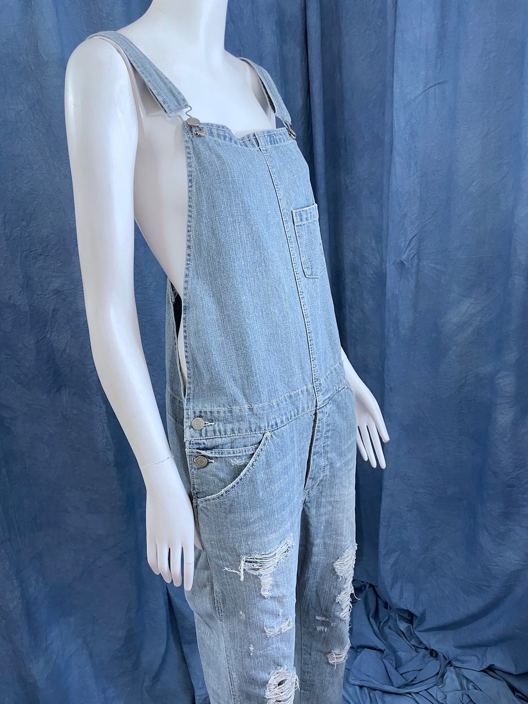 Vintage 1990's Denim Overalls Faded and Ripped Bib and Brace Hip With ...
