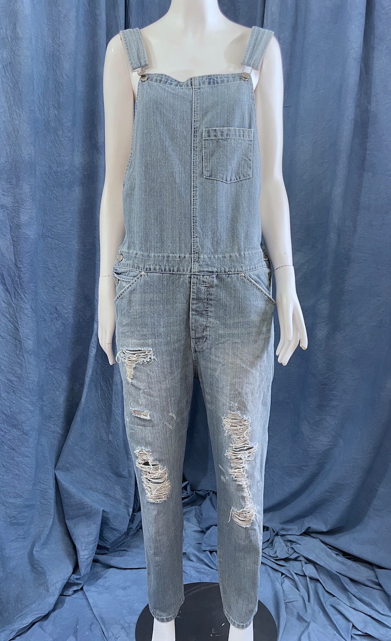 Vintage 1990's Denim Overalls Faded and Ripped Bib and Brace Hip With ...