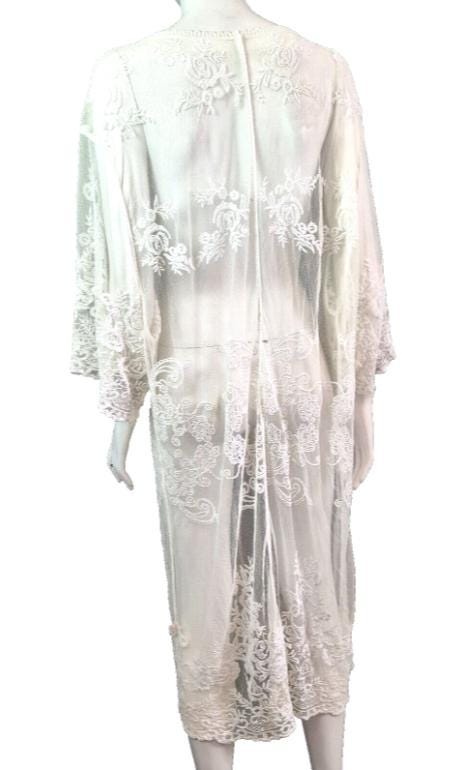 White Lace Duster Coat 1990s Beach Tulle Romantic Coverup Long Sleeve ...