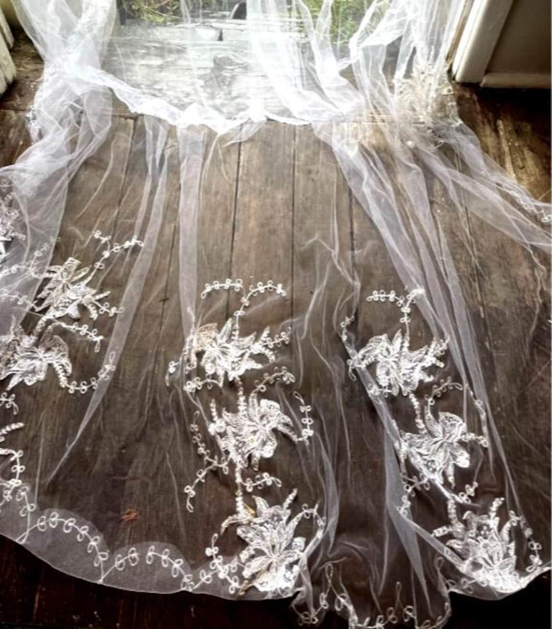 Vintage Bridal Veil Cathedral Length 1980's Wedding BNWT Tulle Lace ...