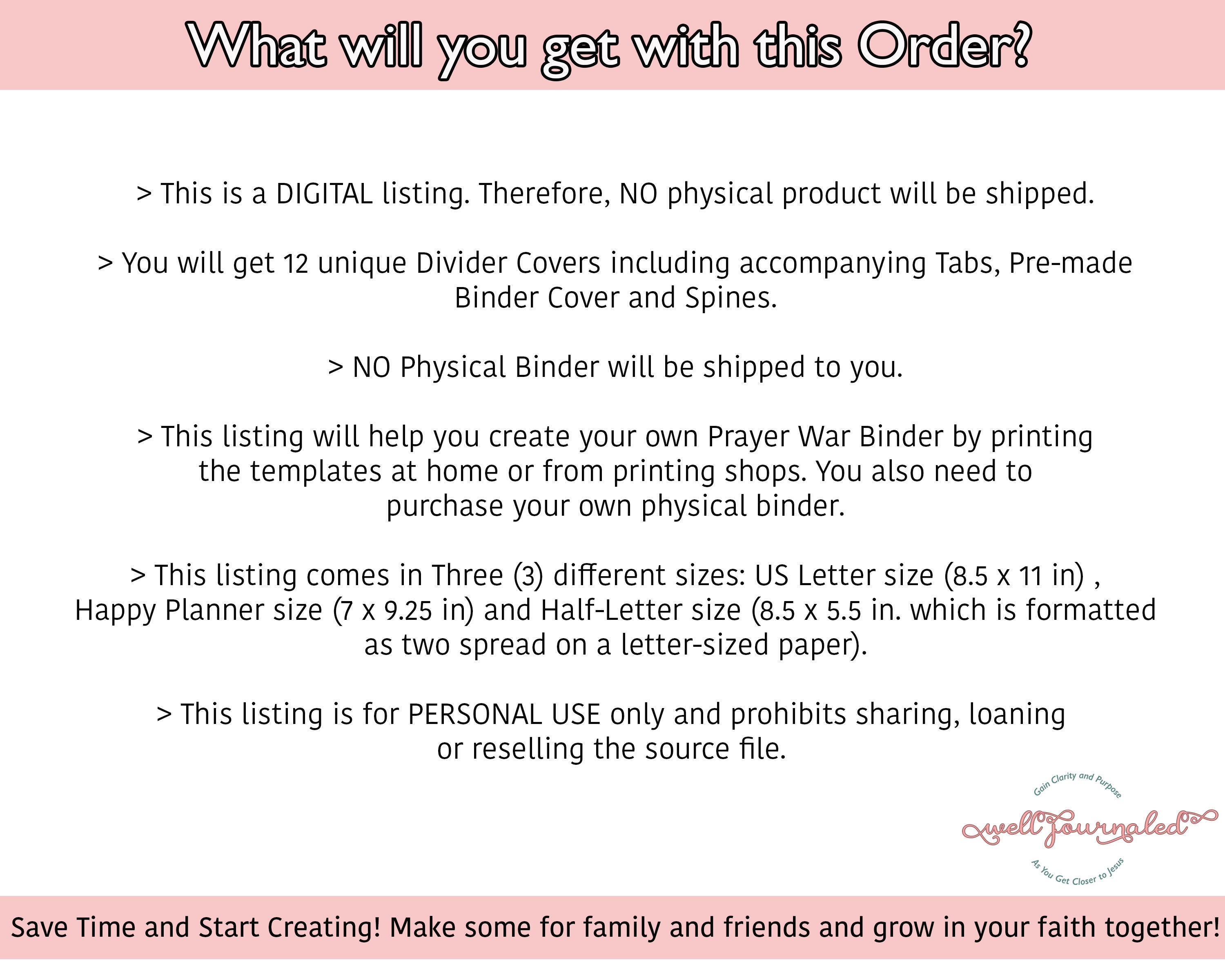 War Binder or Prayer Binder Binder Dividers Cover and Tabs Digital ...
