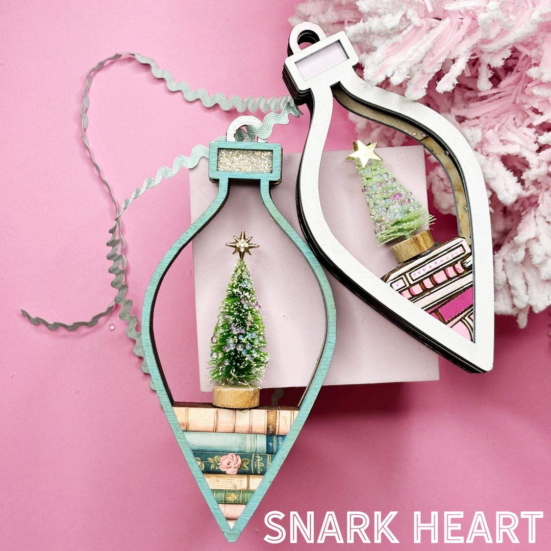 Easy Ornament Files Wood Bookshelf Cut Files for Glowforge, Book Lover ...