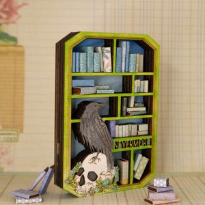 Raven and Book Miniature Bookshelf Cut File for Glowforge Laser, Poe Mini Book Case, Gothic Gift ...