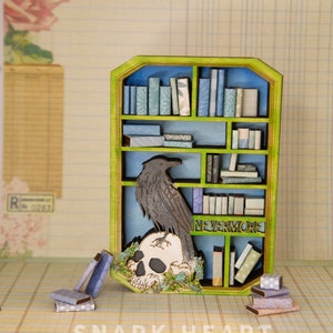 Raven and Book Miniature Bookshelf Cut File for Glowforge Laser, Poe Mini Book Case, Gothic Gift ...