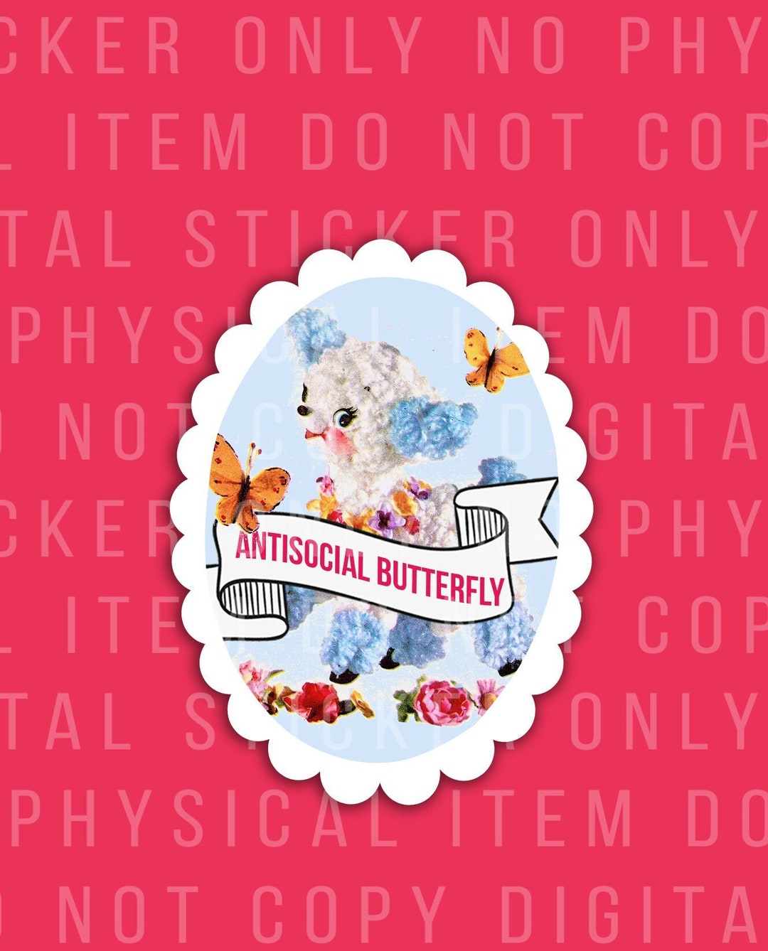 Antisocial Butterfly Digital Sticker, Cute Sticker for Water Bottle ...