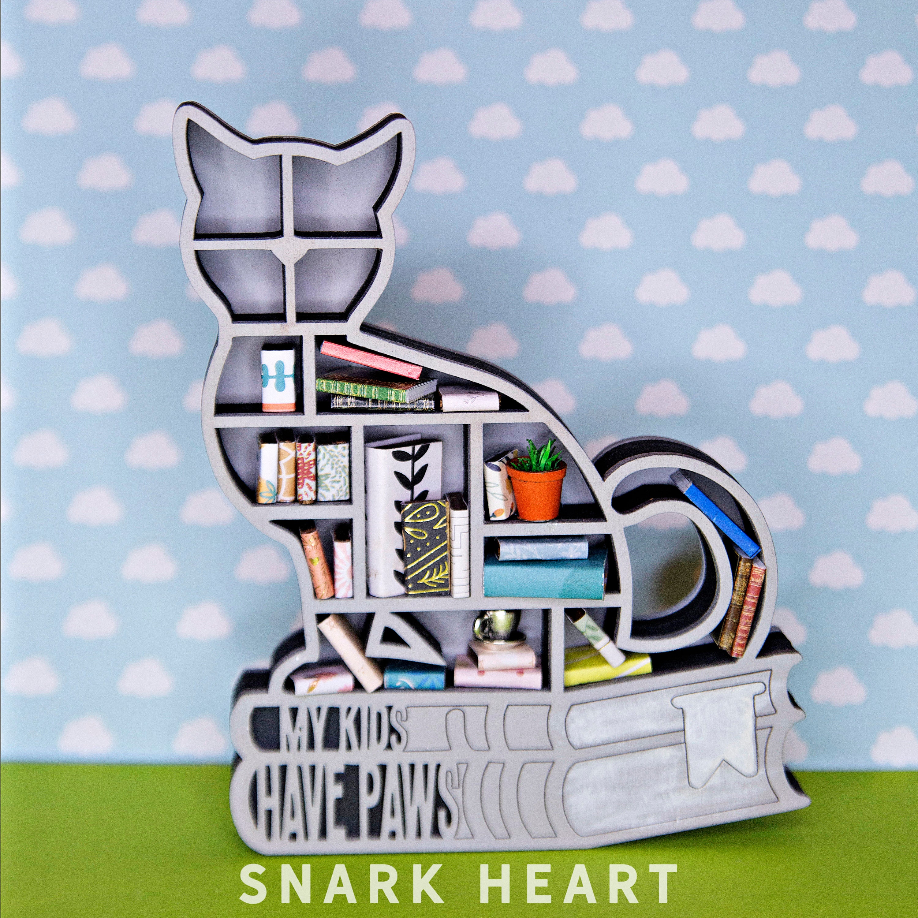 Cat Bookshelf Miniature Bookcase for Cat Lovers, Kitten Svg Mini ...