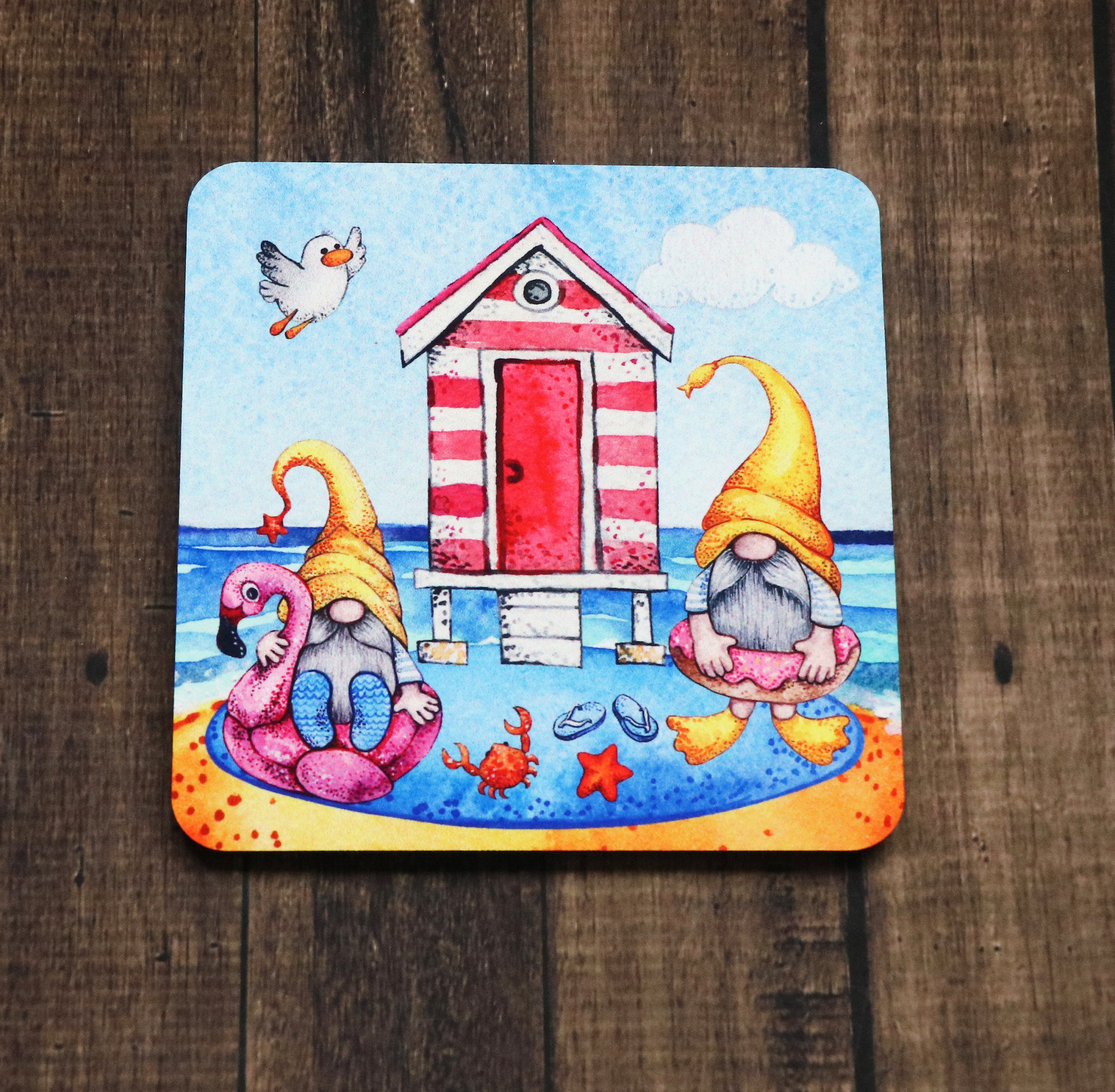 Ideal Gift Gonk Beach Hut Gnome Coasters Set 4 Great Summer Gift Summer ...